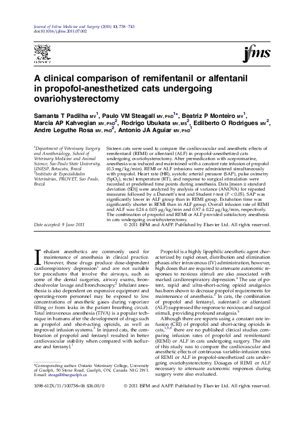 (PDF) A clinical comparison of remifentanil or alfentanil in propofol ...