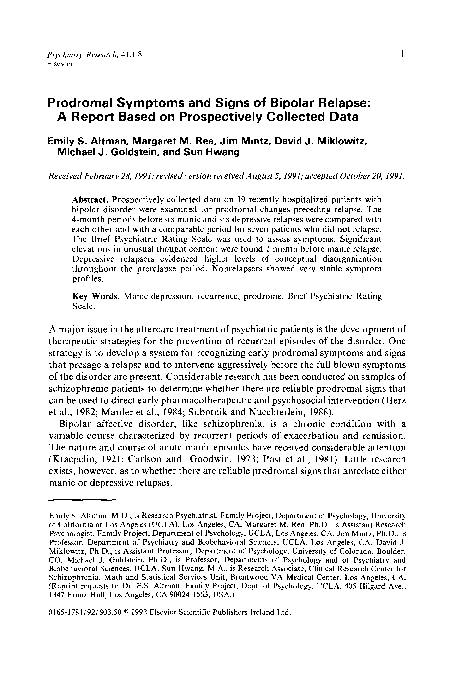 (PDF) Prodromal symptoms and signs of bipolar relapse: A report based ...