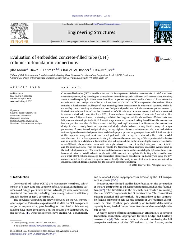 (PDF) Evaluation of embedded concrete-filled tube (CFT) column-to ...