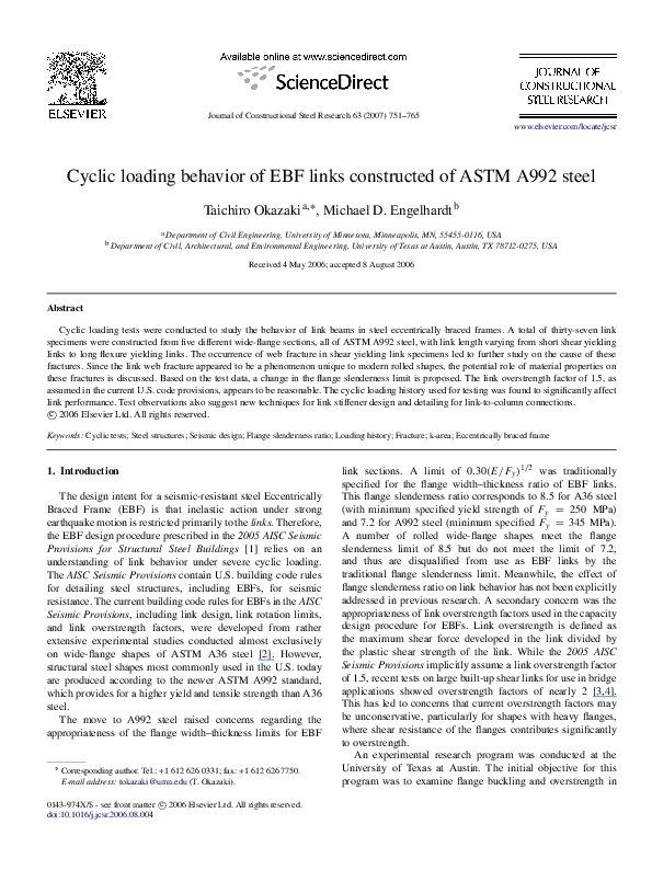 (PDF) Cyclic loading behavior of EBF links constructed of ASTM A992 steel