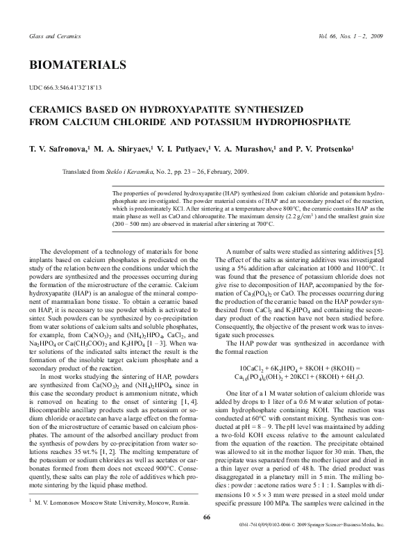 (PDF) Ceramics based on hydroxyapatite synthesized from calcium ...