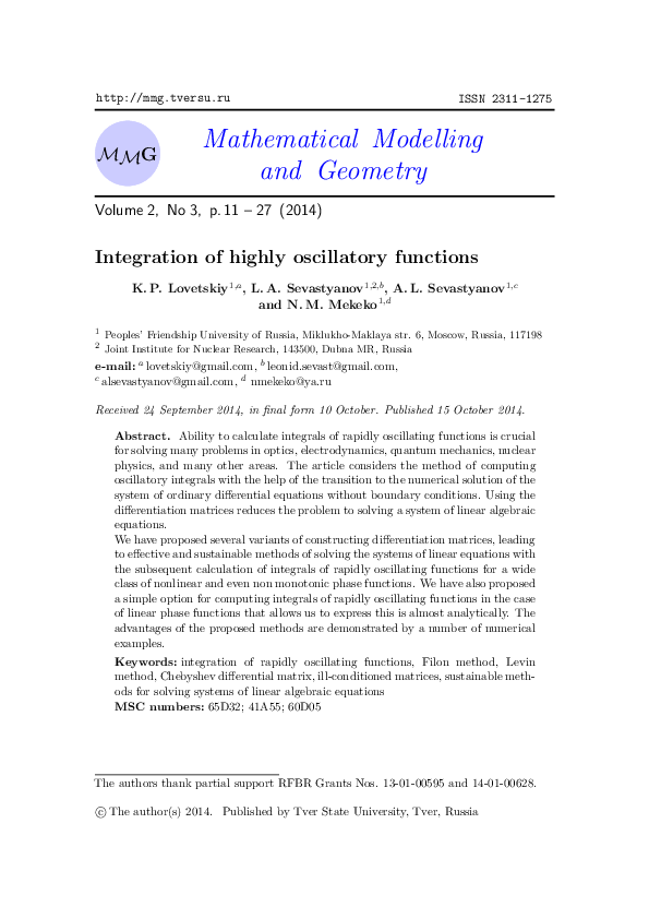 (PDF) Integration of highly oscillatory functions