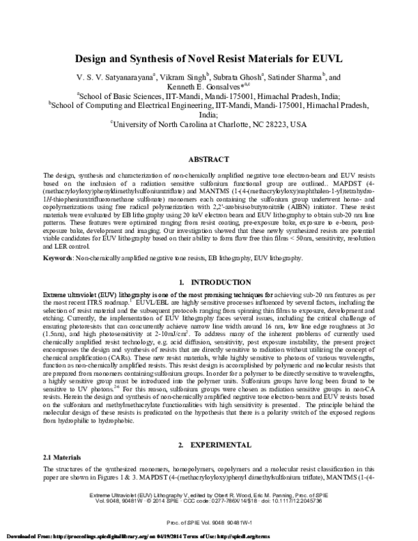 (PDF) Design and Synthesis of Novel Resist Materials for EUVL