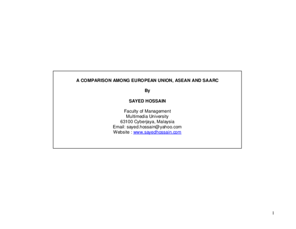 (PDF) A COMPARISON AMONG EUROPEAN UNION, ASEAN AND SAARC