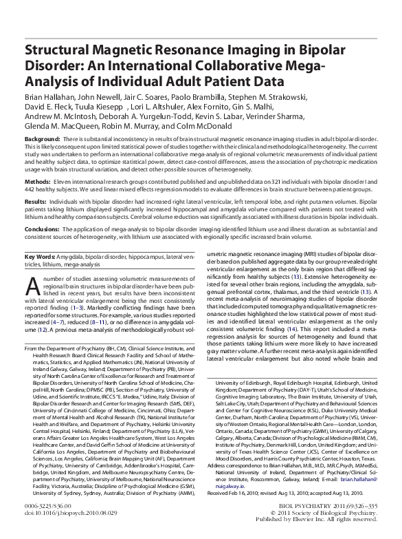 (PDF) Structural Magnetic Resonance Imaging in Bipolar Disorder: An International Collaborative ...