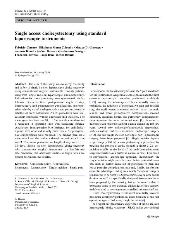 (PDF) Single access cholecystectomy using standard laparoscopic instruments