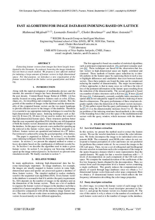 (PDF) FAST ALGORITHM FOR IMAGE DATABASE INDEXING BASED ON LATTICE