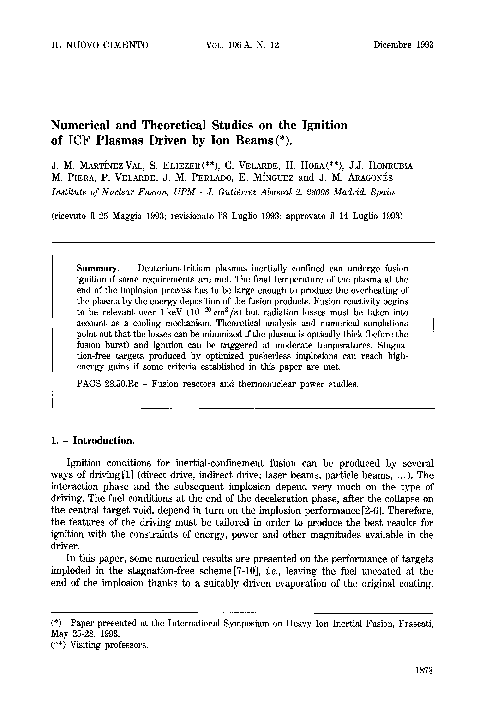 (PDF) Numerical and theoretical studies on the ignition of ICF plasmas ...