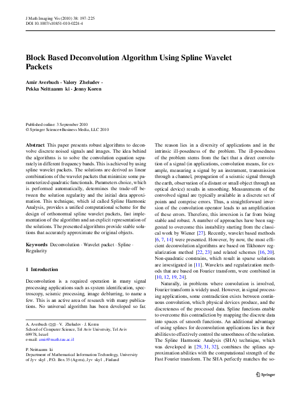 Pdf Block Based Deconvolution Algorithm Using Spline Wavelet Packets V Zheludev