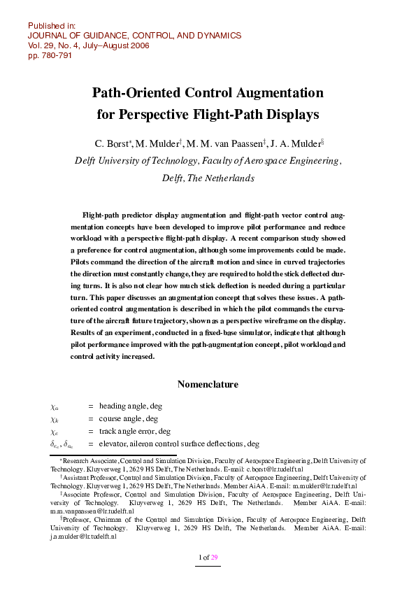 Pdf Path Oriented Control Display Augmentation For Perspective Flight Path Displays