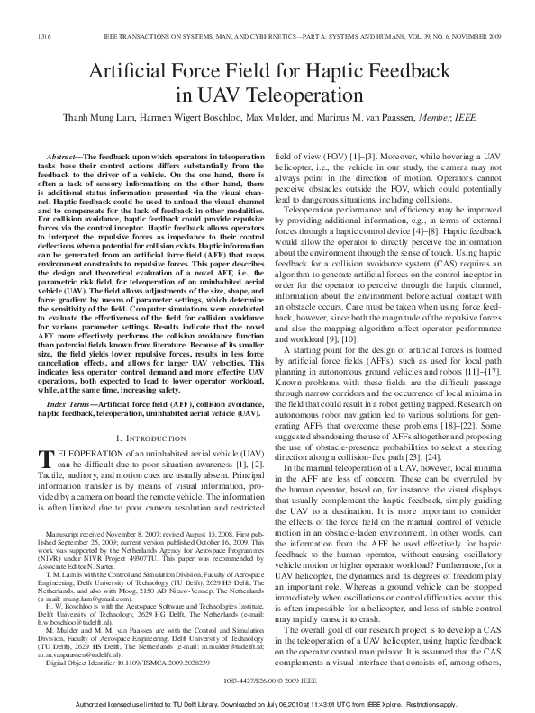 (PDF) Artificial Force Field for Haptic Feedback in UAV Teleoperation