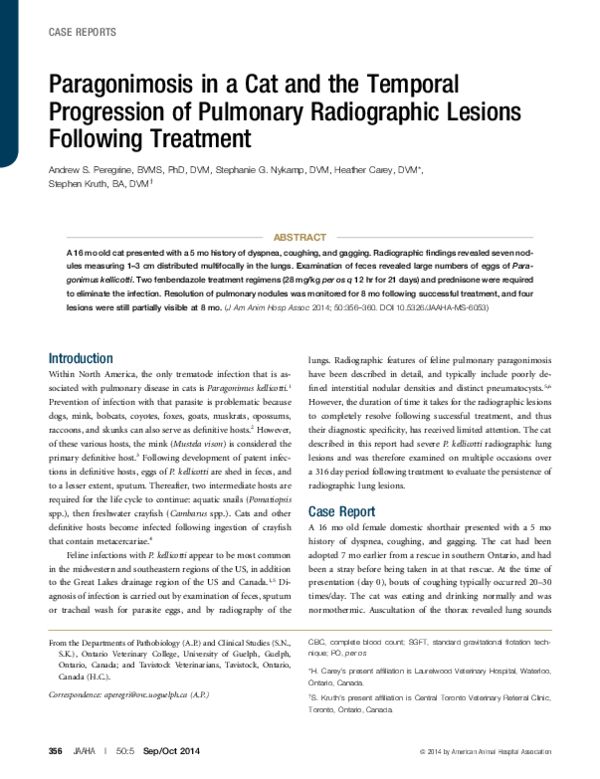 (PDF) Paragonimosis in a cat and the temporal progression of pulmonary ...