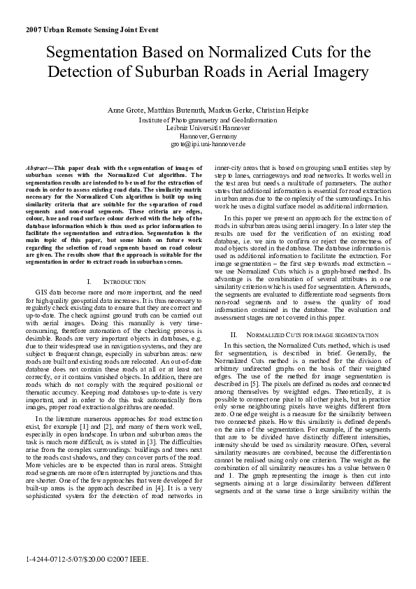 (PDF) Segmentation Based on Normalized Cuts for the Detection of Suburban Roads in Aerial Imagery