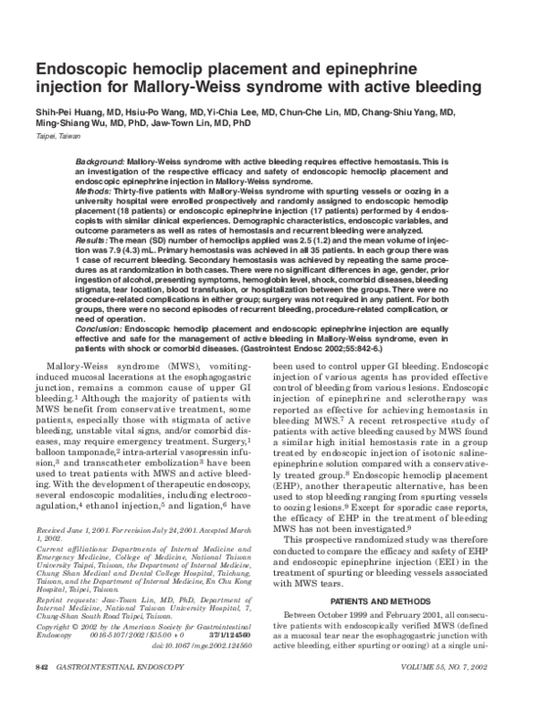 (PDF) Endoscopic hemoclip placement and epinephrine injection for ...