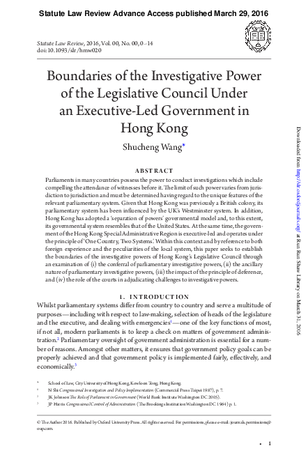(PDF) Boundaries of the Investigative Power of the Legislative Council ...