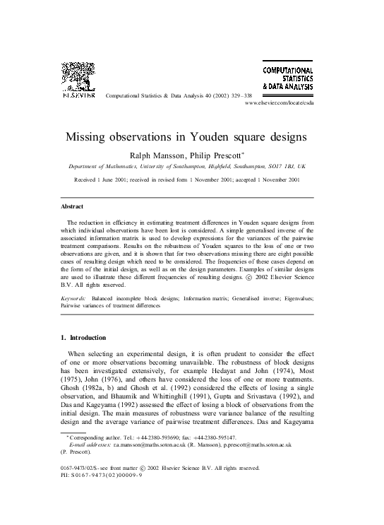(PDF) Missing observations in Youden square designs