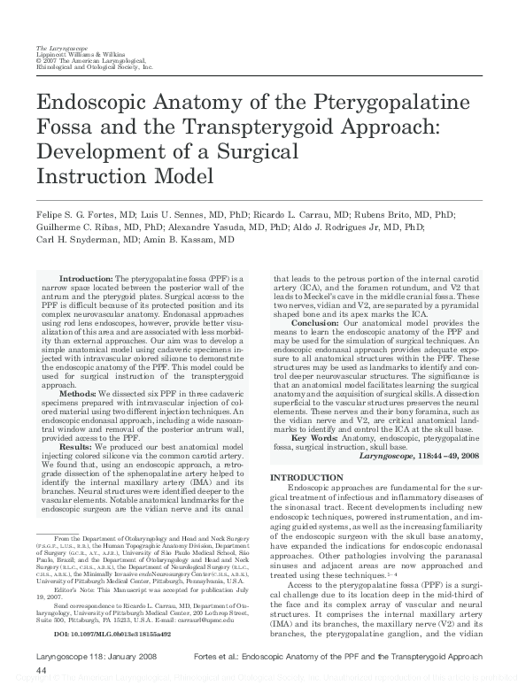 (PDF) Endoscopic Anatomy of the Pterygopalatine Fossa and the ...