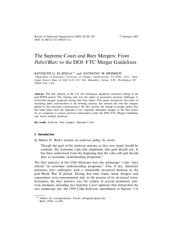 (PDF) The Supreme Court and Beer Mergers: From Pabst/Blatz to the DOJ ...