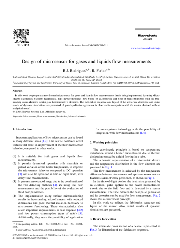 (PDF) Design of microsensor for gases and liquids flow measurements