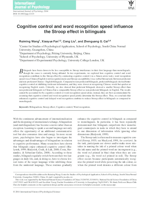 (PDF) Cognitive control and word recognition speed influence the Stroop ...