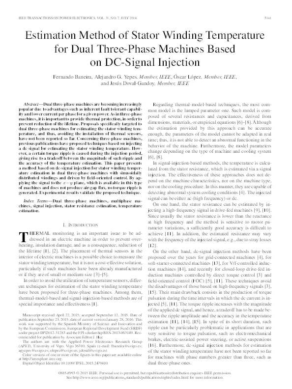 Pdf Estimation Method Of Stator Winding Temperature For Dual Three