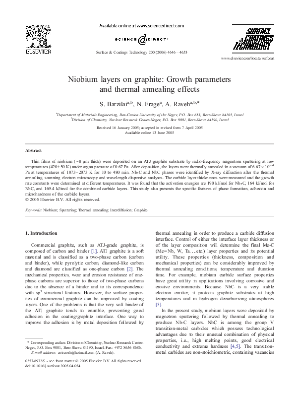 (PDF) Niobium layers on graphite: Growth parameters and thermal ...