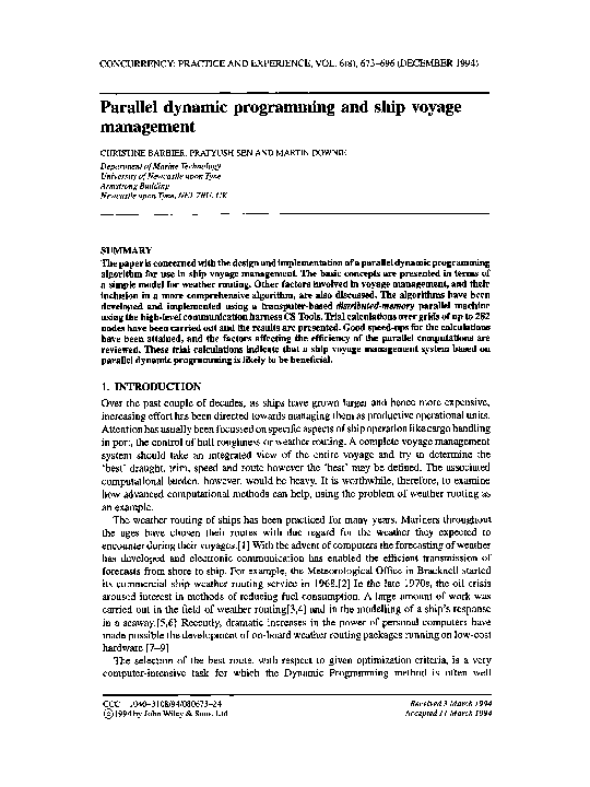 (PDF) Parallel dynamic programming and ship voyage management
