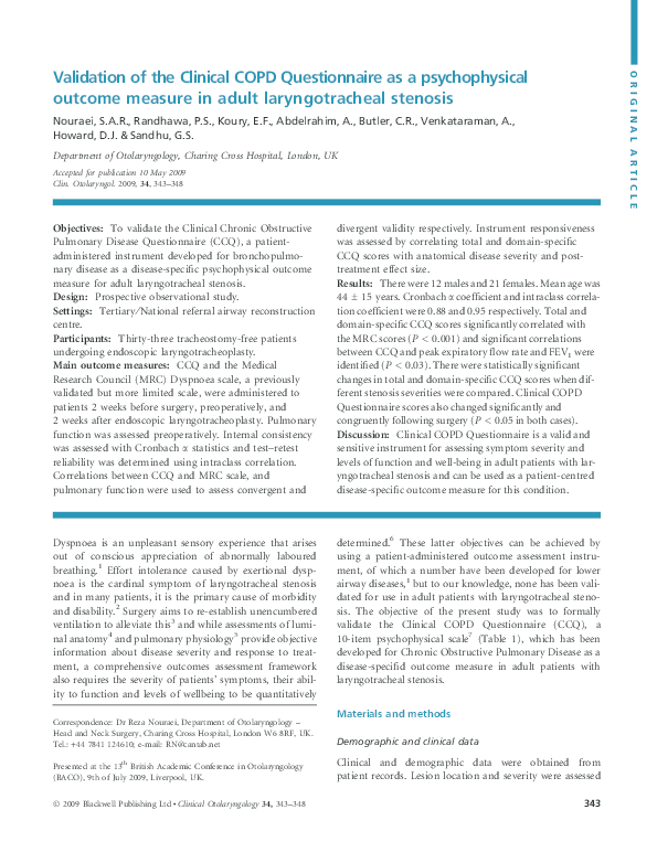 (PDF) Validation of the Clinical COPD Questionnaire as a psychophysical ...