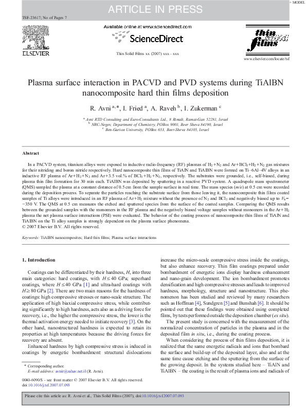 (PDF) Plasma surface interaction in PACVD and PVD systems during TiAlBN ...