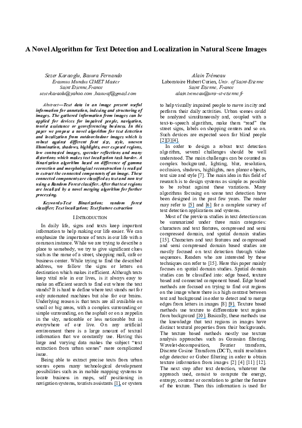 Pdf A Novel Algorithm For Text Detection And Localization In Natural Scene Images Basura