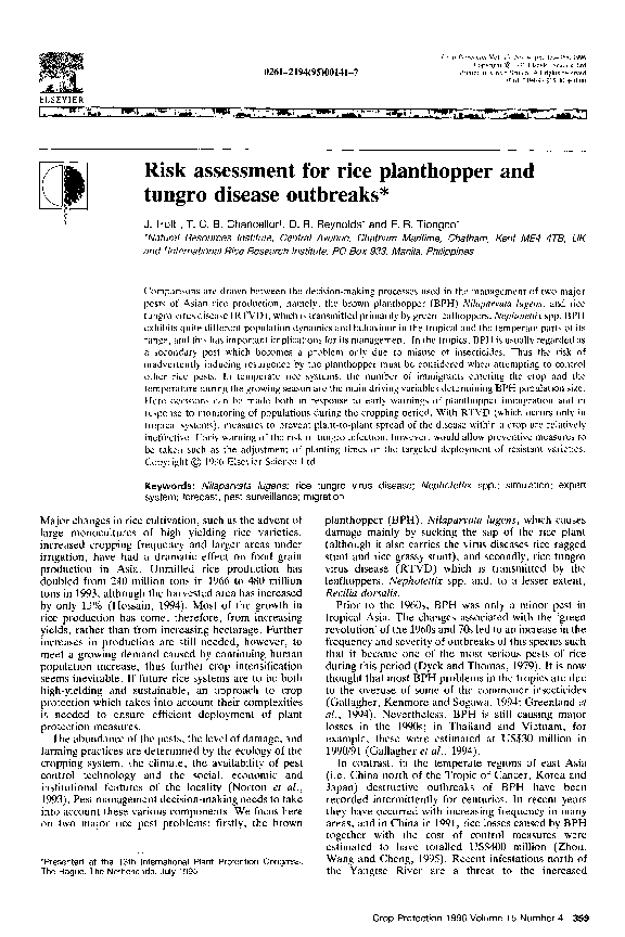 (PDF) Risk assessment for rice planthopper and tungro disease outbreaks