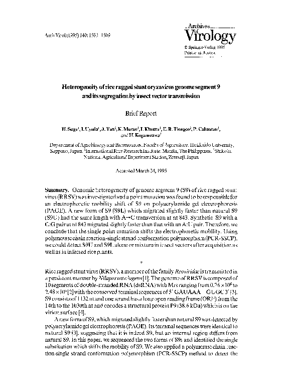 (PDF) Heterogeneity of rice ragged stunt oryzavirus genome segment 9 ...