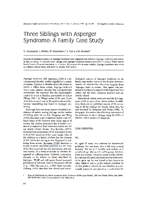 (PDF) Three siblings with Asperger syndrome: A family case study