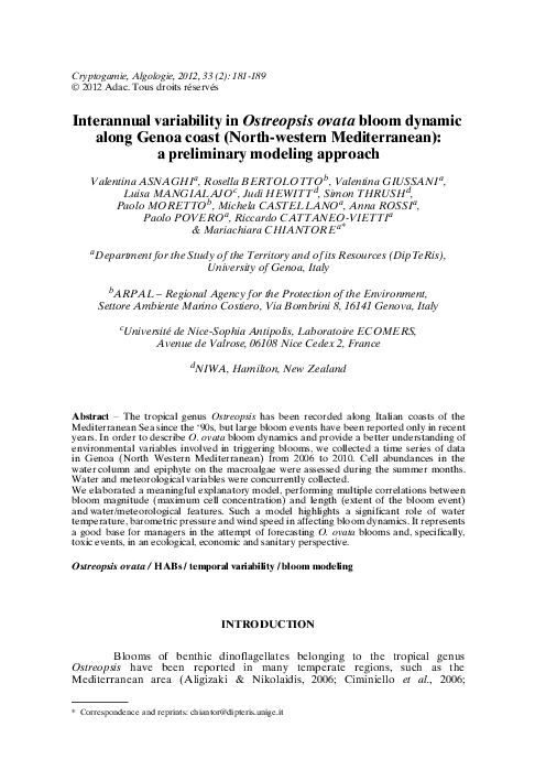 (PDF) Interannual Variability in Ostreopsis Ovata Bloom Dynamic along Genoa Coast (North-Western ...