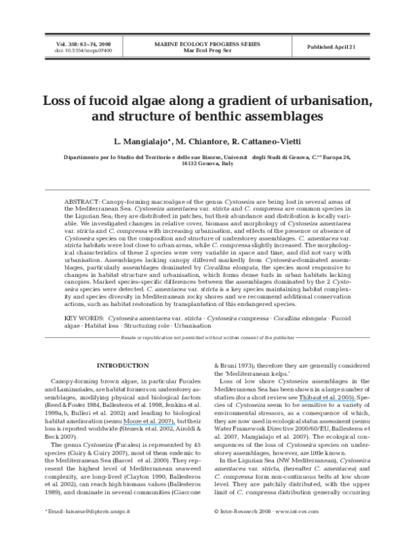 (PDF) Loss of fucoid algae along a gradient of urbanisation, and ...