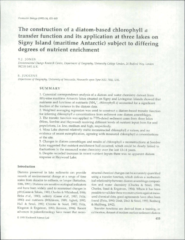 (PDF) The construction of a diatom-based chlorophyll a transfer ...