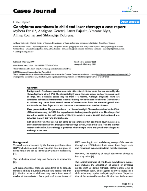 (PDF) Condyloma acuminata in child end laser therapy: a case report