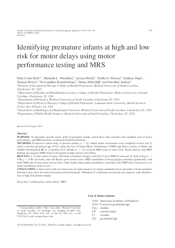 (PDF) Identifying premature infants at high and low risk for motor ...