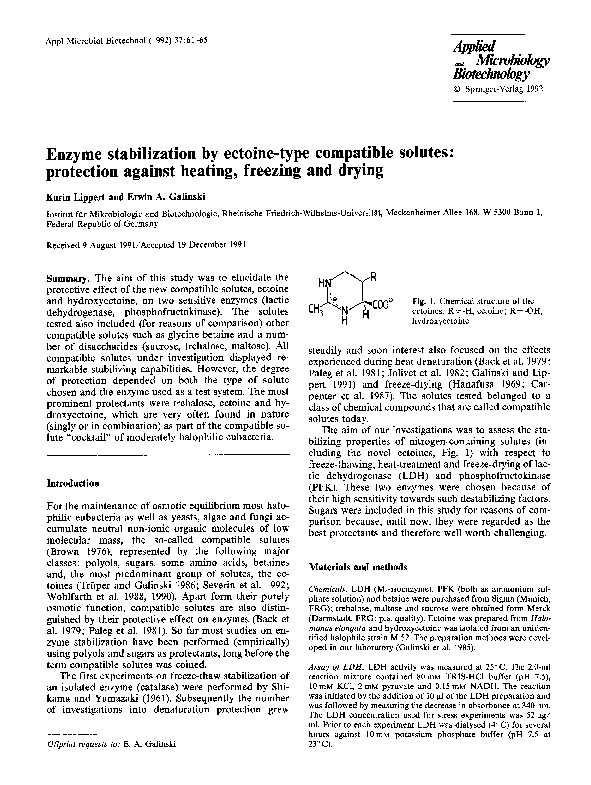 (PDF) Enzyme stabilization be ectoine-type compatible solutes ...
