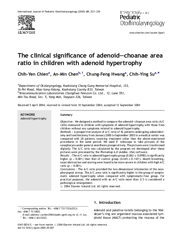 (PDF) The clinical significance of adenoid-choanae area ratio in ...