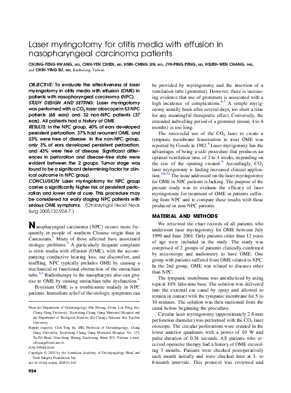 (PDF) Laser myringotomy for otitis media with effusion in ...