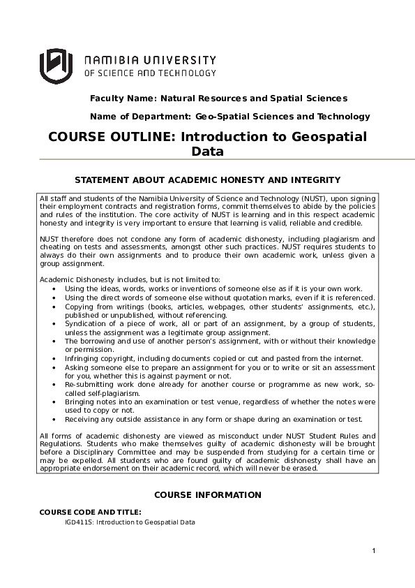 (DOC) COURSE OUTLINE: Introduction to Geospatial Data STATEMENT ABOUT ...