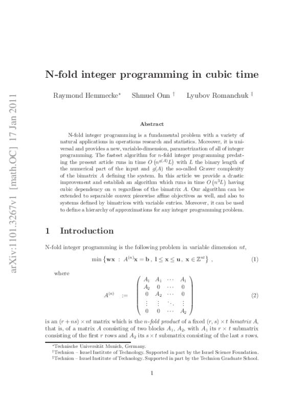 Pdf N Fold Integer Programming In Cubic Time