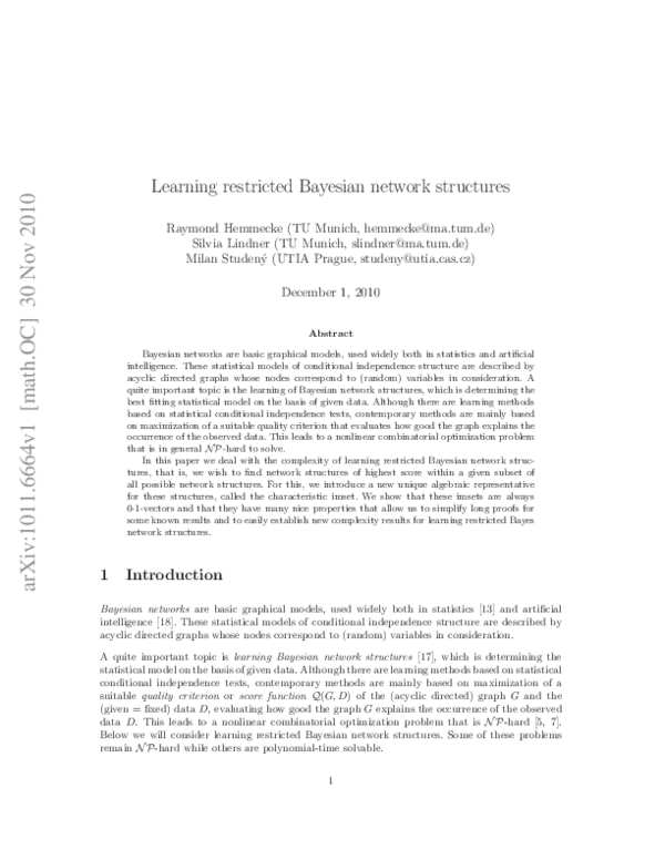 (PDF) Learning restricted Bayesian network structures (PDF) Learning restricted Bayesian network structures