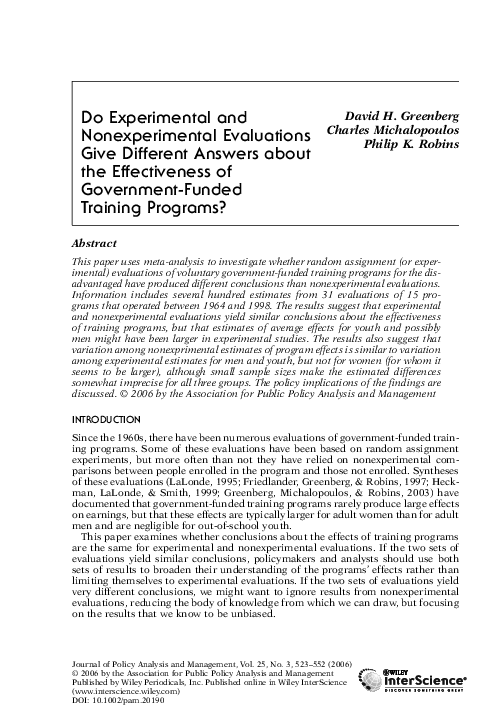 (PDF) Do experimental and nonexperimental evaluations give different ...