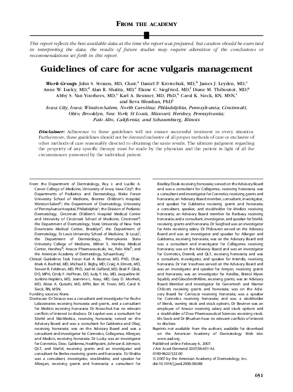 (PDF) Guidelines of care for acne vulgaris management