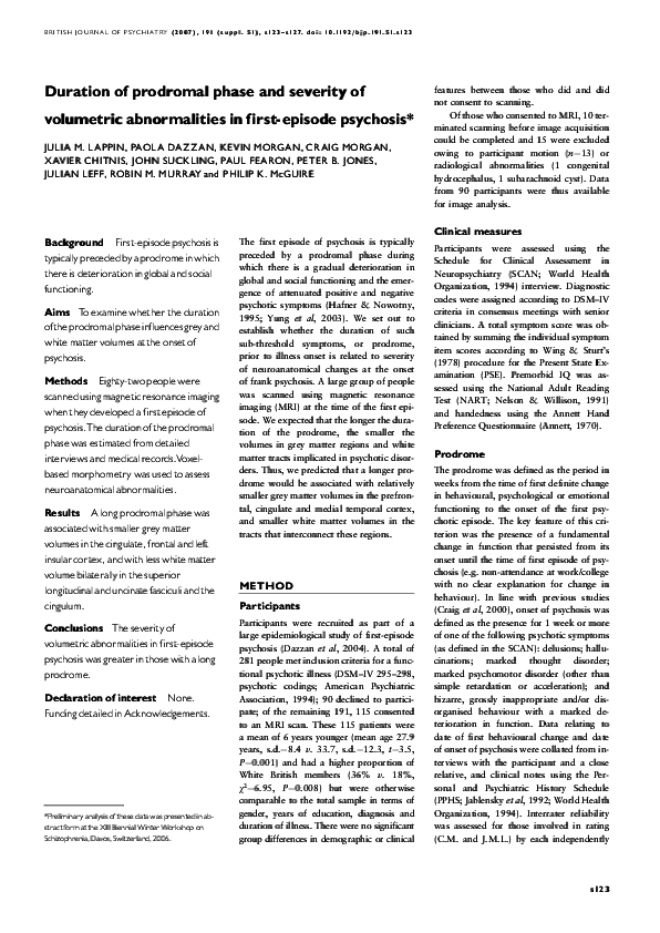 (PDF) Duration of prodromal phase and severity of Duration of prodromal ...