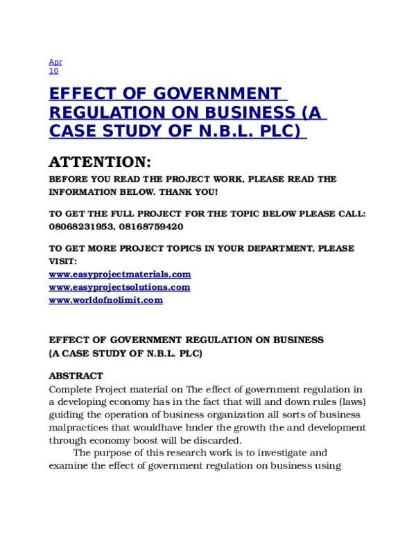 (DOC) EFFECT OF GOVERNMENT REGULATION ON BUSINESS (A CASE STUDY OF N.B ...