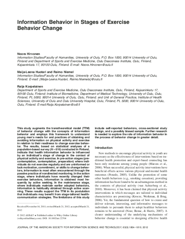 (PDF) Information behavior in stages of exercise behavior change ...