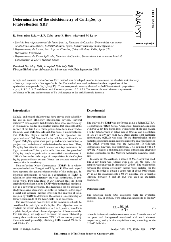 (PDF) Determination of the stoichiometry of Cu x In y Se z by total ...